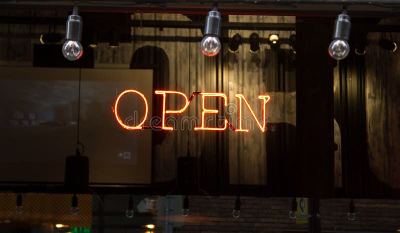 Pub open sign stock image. Image of black, city, typography - 187459977