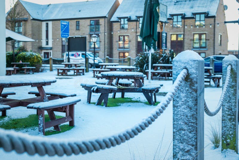 Pub Tables Snow Covered after Snowfall in England Uk Stock Photo ...
