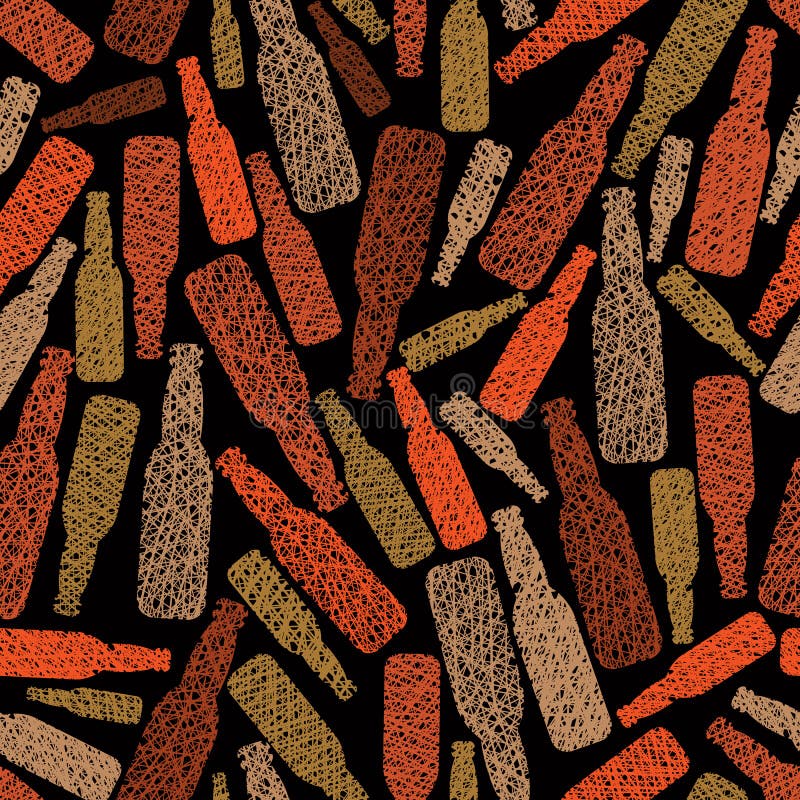 Pub Theme Seamless Background, Beer Bottles Seamless Pattern, Vector ...