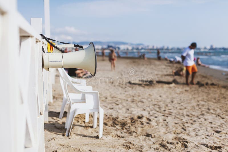 White Loudspeaker on the Background of the Sea Beach Stock Image ...
