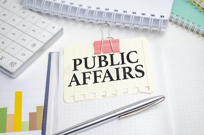 Public Affairs Words on Notebook and Pen, Charts and Calculator Stock ...
