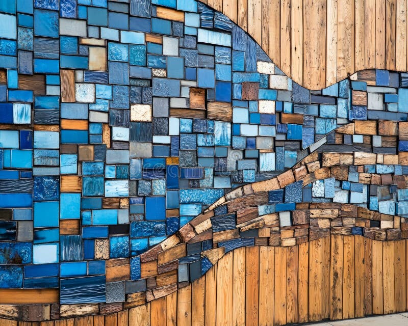 Sustainable Mural Created from Discarded Materials in Bluebrown Colors ...