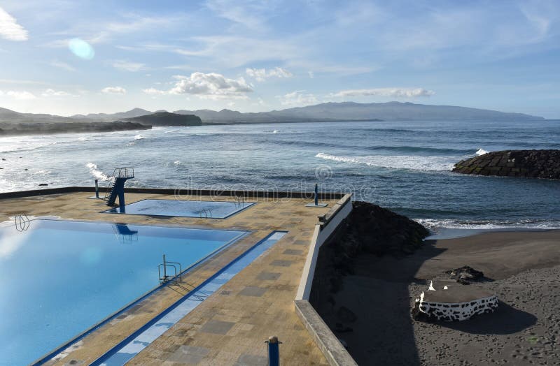 Public Beach and Swimming Pool on the Coast of Ribeira Grande Stock ...