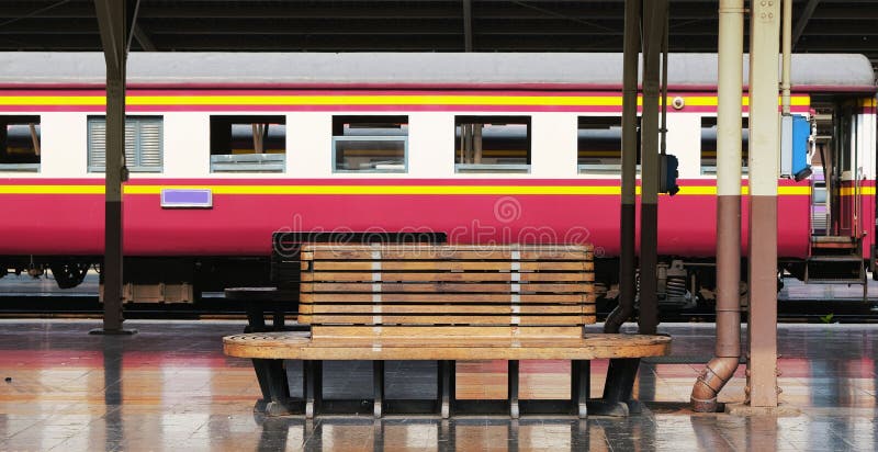 Public Bench at a Train Station Platform Stock Image - Image of ...
