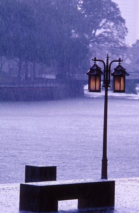 Public Bench Under the Rain, Singapore Stock Image - Image of rain ...