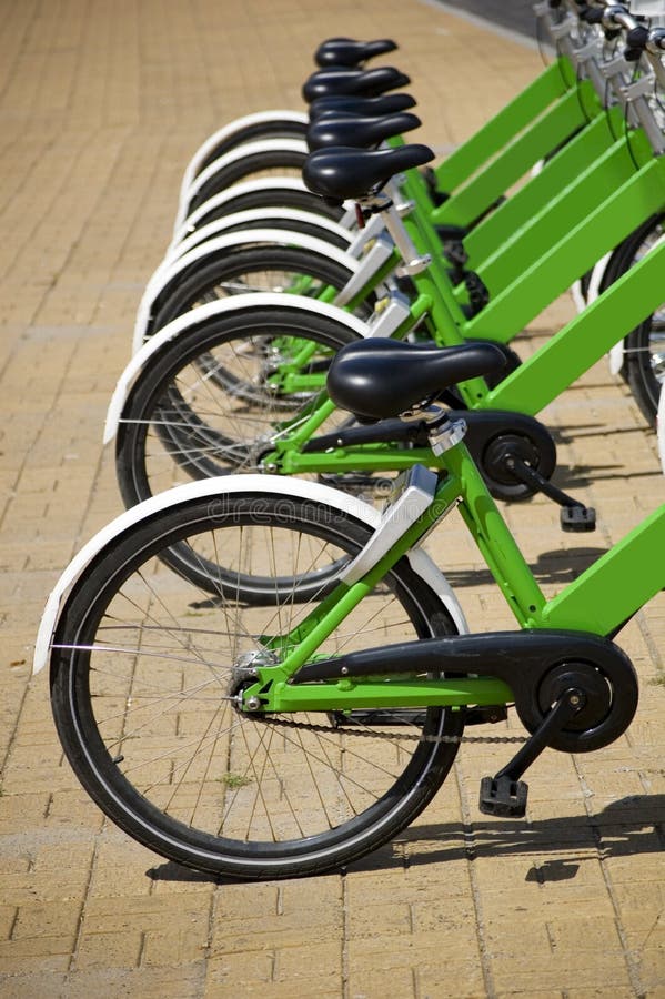 Public bikes in a row. stock photo. Image of commute - 257077128