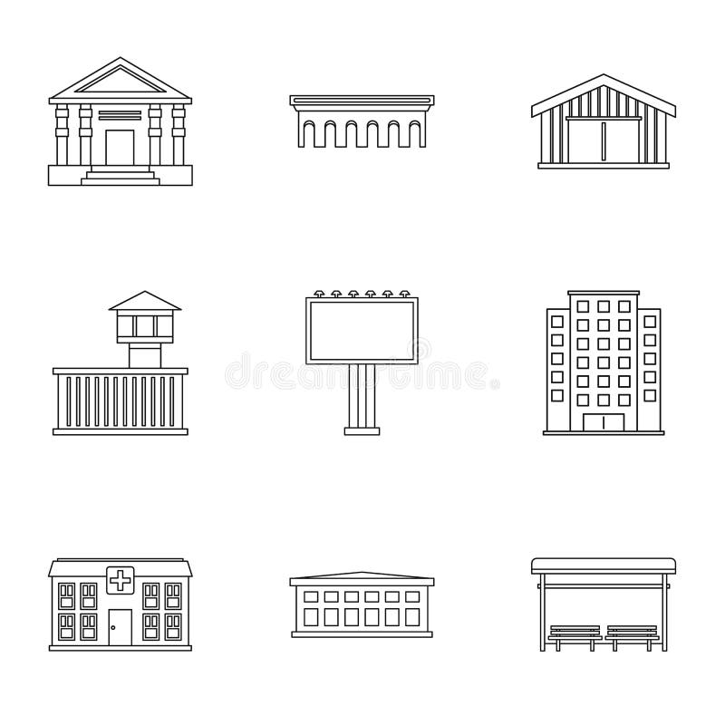 Public Building Icons Set Outline Style Stock Illustrations – 144 ...