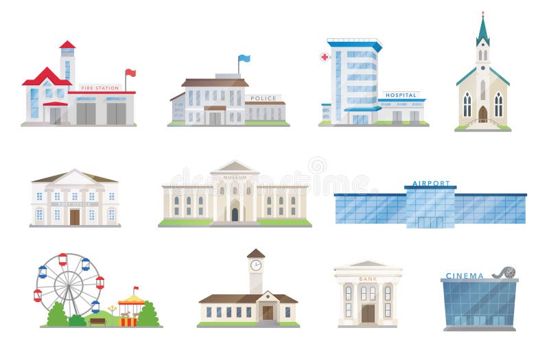 Public City Buildings Vector Set Stock Vector - Illustration of ...