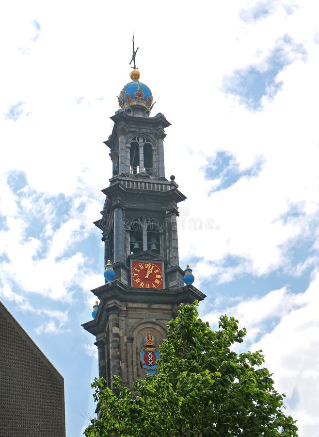 Public clock in Amsterdam stock photo. Image of tower - 165838358