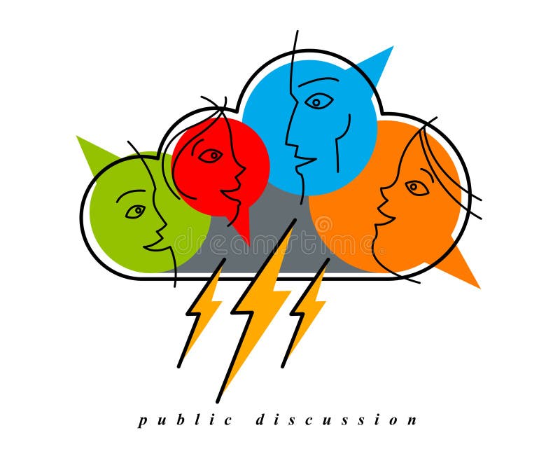 Public Discussion and Brainstorming Vector Concept Shown with Cloud ...