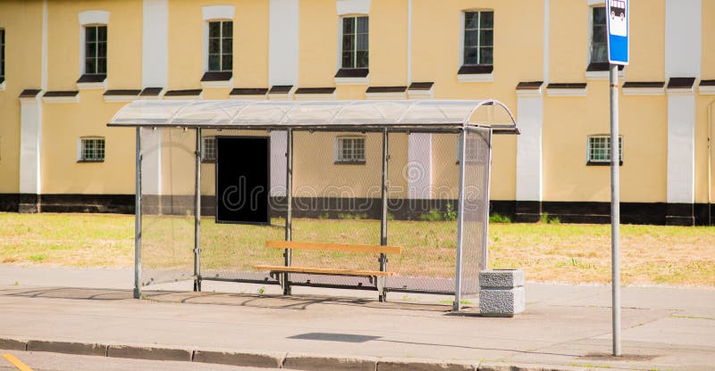Public Empty Bus Stop with City Timetable. Stock Photo - Image of ...