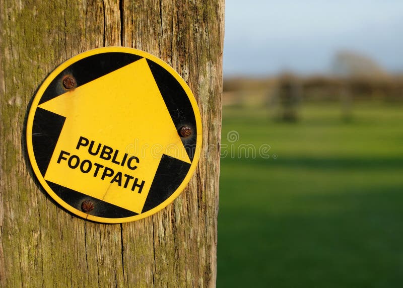 Public footpath stock image. Image of sign, arrow, yellow - 71304103