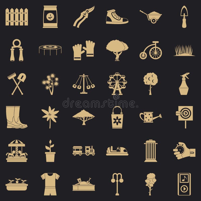 Public Garden Icons Set, Simple Style Stock Vector - Illustration of ...