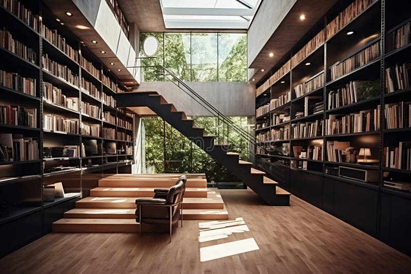 Public Large Library with Modern Interior Indoor Reading Books and ...