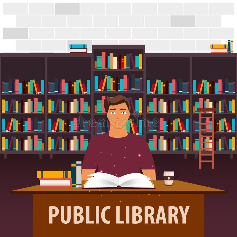 Public Library. Bookcase. Books and Knowledge. Vector Illustration ...