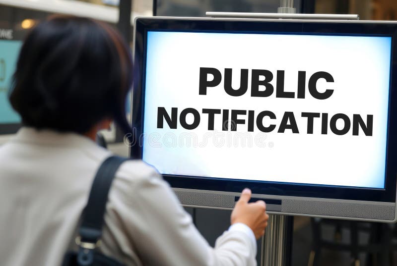 PUBLIC NOTIFICATION Word Text on Tv Screen Stock Illustration ...