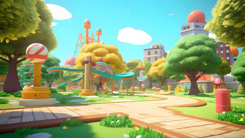 Public Park 3d Cartoon Style Stock Image - Image of street, cartoon ...