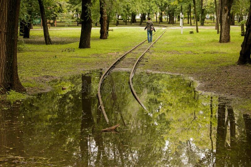 Public Park Drenched in Rain. Stock Photo - Image of overflow, nature ...