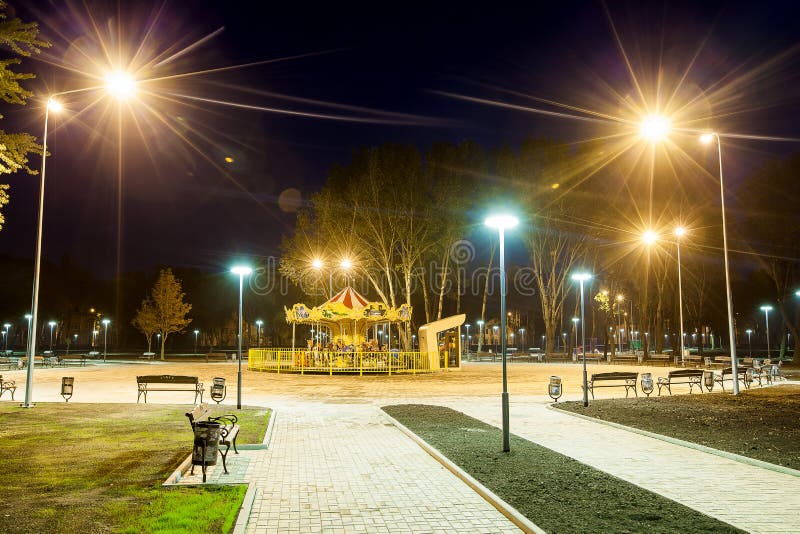 Public Park Infrastructure, Night Lighting Stock Photo - Image of ...