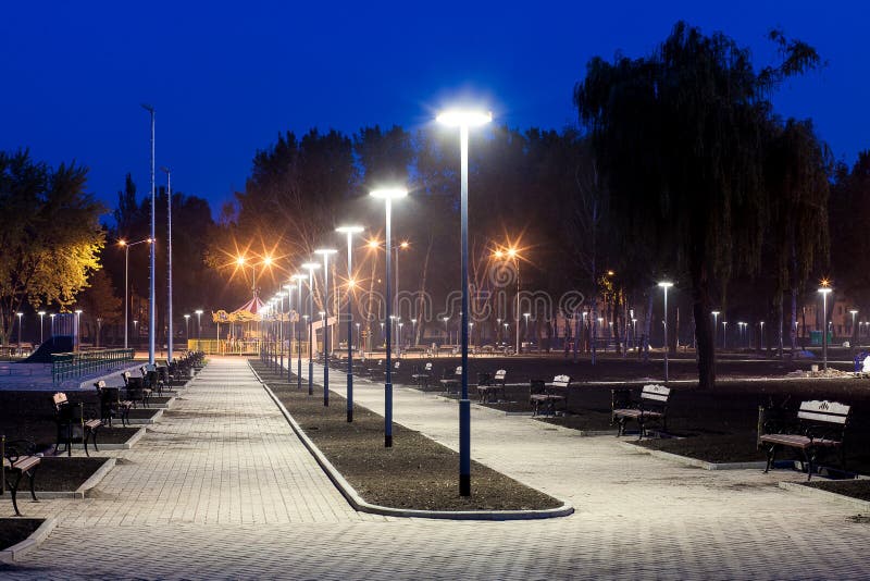Public Park Infrastructure, Night Lighting Stock Photo - Image of park ...
