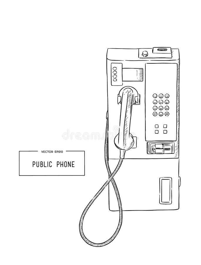 Public Phone Hand Draw Sketch Vector. Stock Vector - Illustration of ...