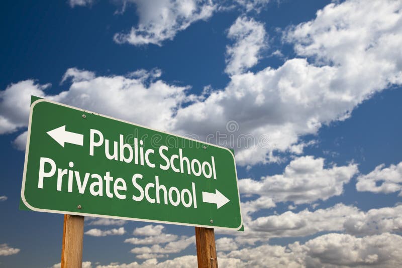 Public or Private School Green Road Sign Over Sky Stock Image - Image ...