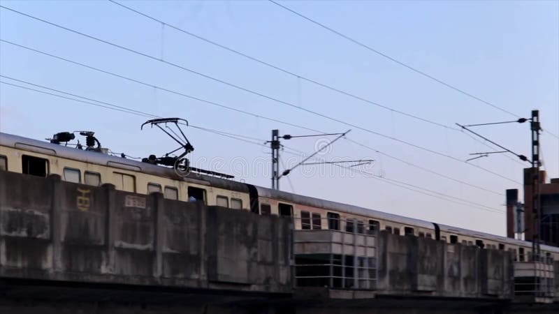 Public Rail Moving in a Metro Bridge Stock Video - Video of bridge ...