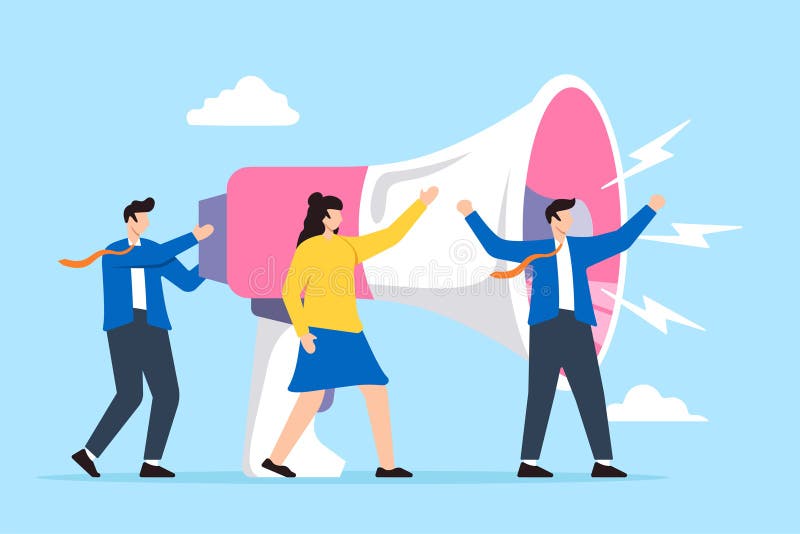 Public Relations Professional Amplify Message on Megaphone in Flat ...