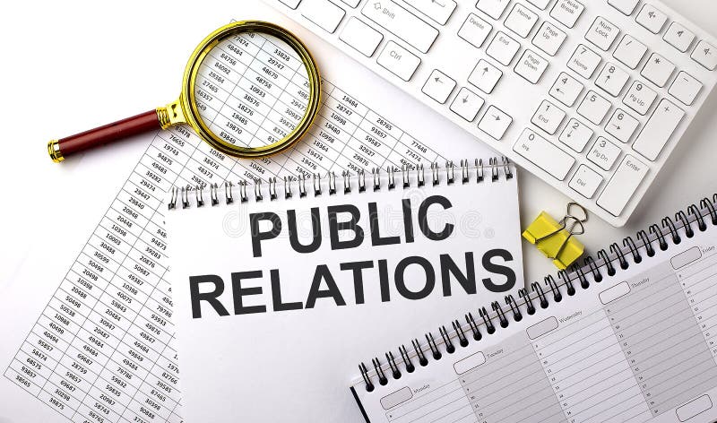 PUBLIC RELATIONS Text Written on a Notebook on Chart with Keyboard and ...