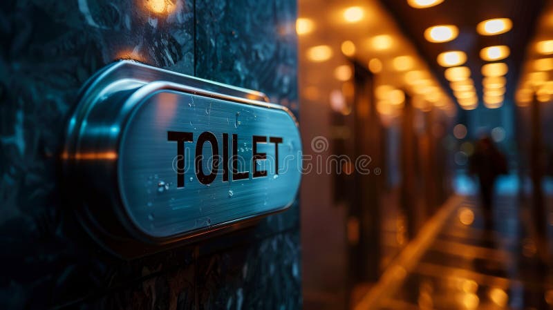 Public Restroom Sign in Hallway. Stock Photo - Image of reflective ...