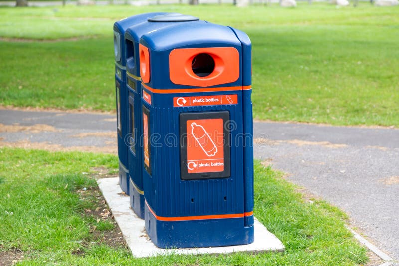 A Public Rubbish or Trash Bin Used for Recycling Plastic Bottles Stock ...