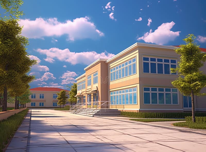 Public School Building. Exterior View of School Created with Generative ...