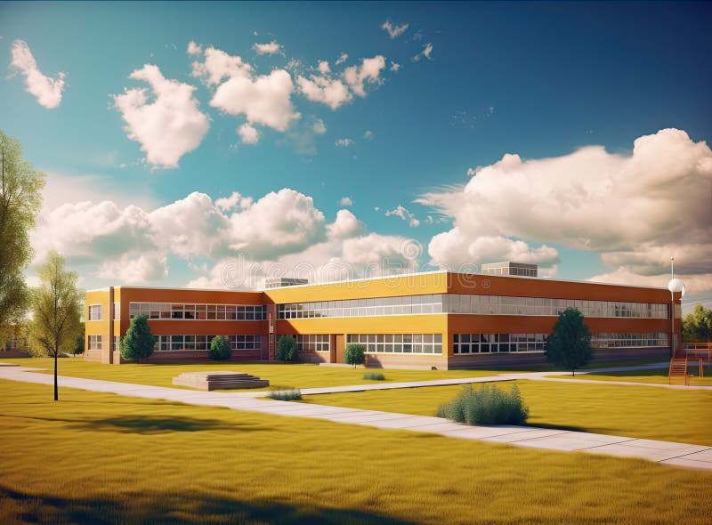 Public School Building. Exterior View of School Created with Generative ...