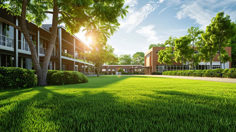 Modern Public School Building Exterior Architecture Design. Clean Lines ...