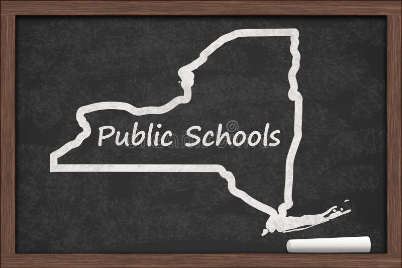 Public Schools in New York with State Map on a Chalkboard Stock ...