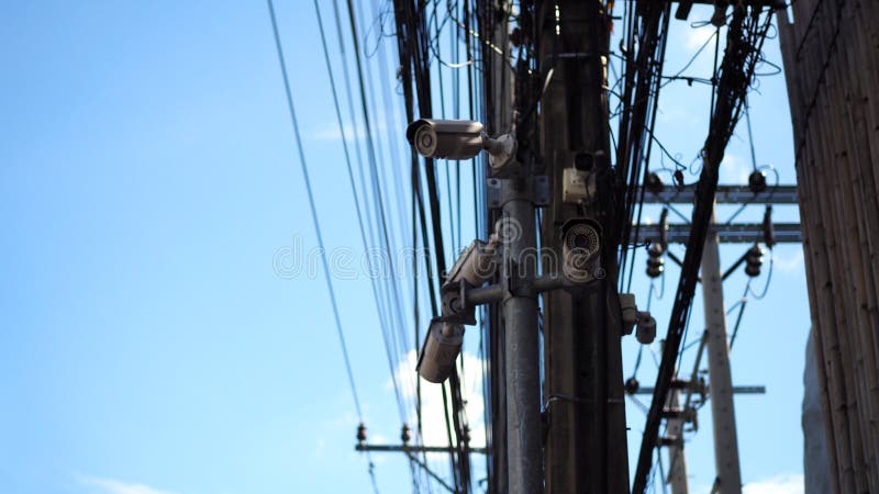 Public Security Cameras with Electrical Wires. Stock Image - Image of ...
