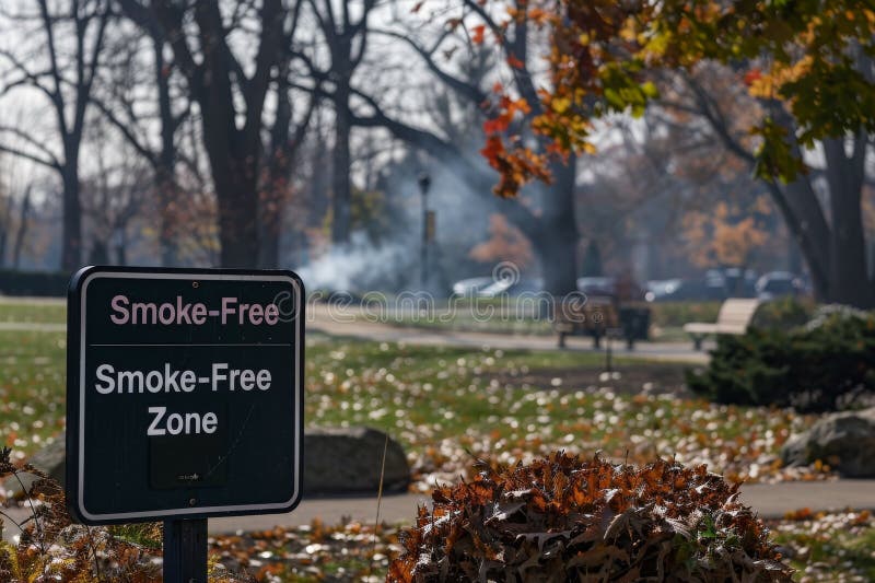 A Public Sign Stating SmokeFree Zone in a Park Emphasizing the ... A Public Sign Stating SmokeFree Zone in a Park Emphasizing the ...