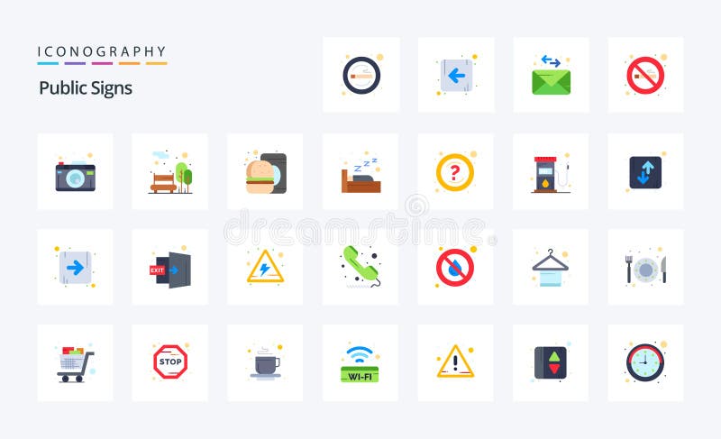 25 Public Signs Flat Color Icon Pack Stock Vector - Illustration of ...