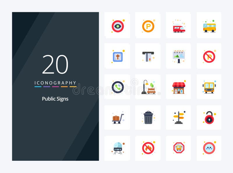20 Public Signs Flat Color Icon for Presentation Stock Vector ...