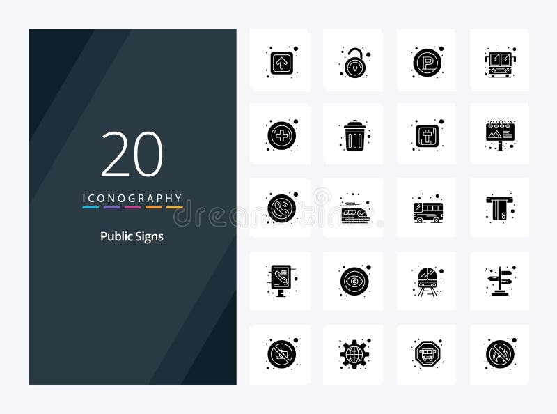 20 Public Signs Solid Glyph Icon for Presentation Stock Vector ...