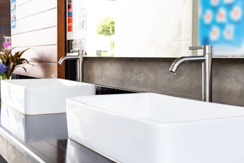 Public Sinks, Handwashers for People Using Public Toilets Stock Image ...