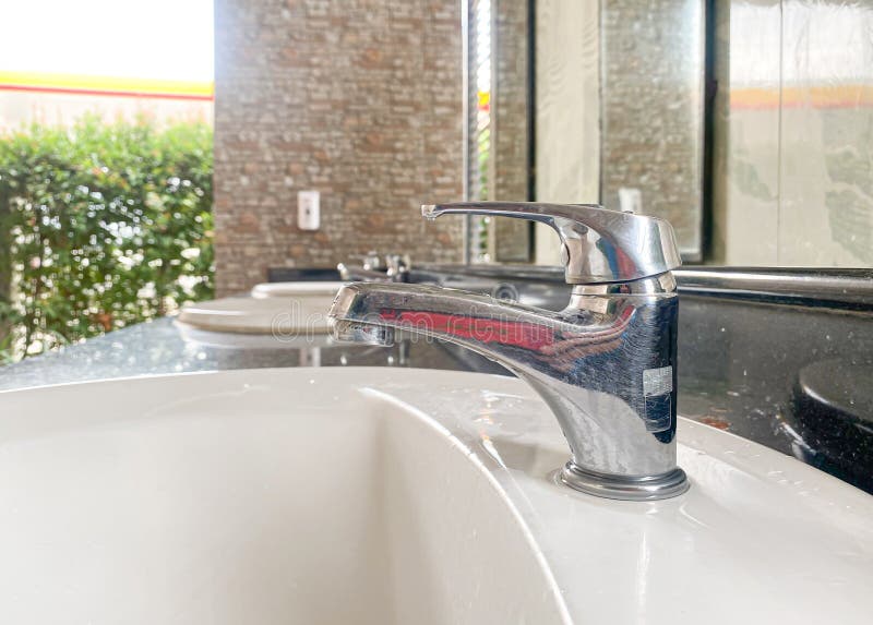 Public Sinks, Handwashers for People Using Public Toilets Stock Photo ...
