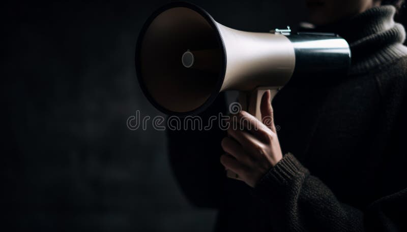 Public Speaker Holding Megaphone Announces Message To Diverse Audience ...