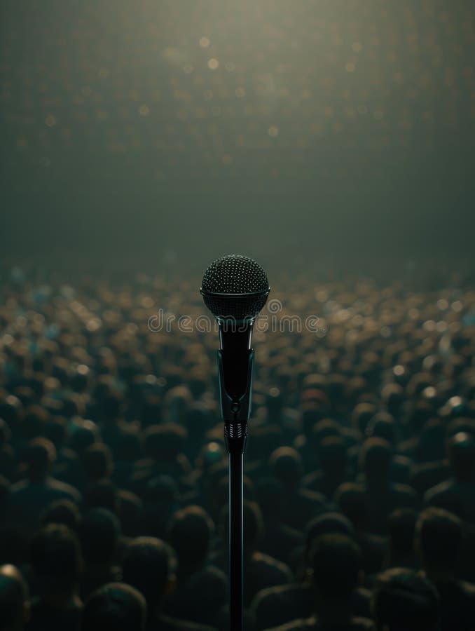 A Public Speaker Holding a Microphone and Addressing a Large Audience ...