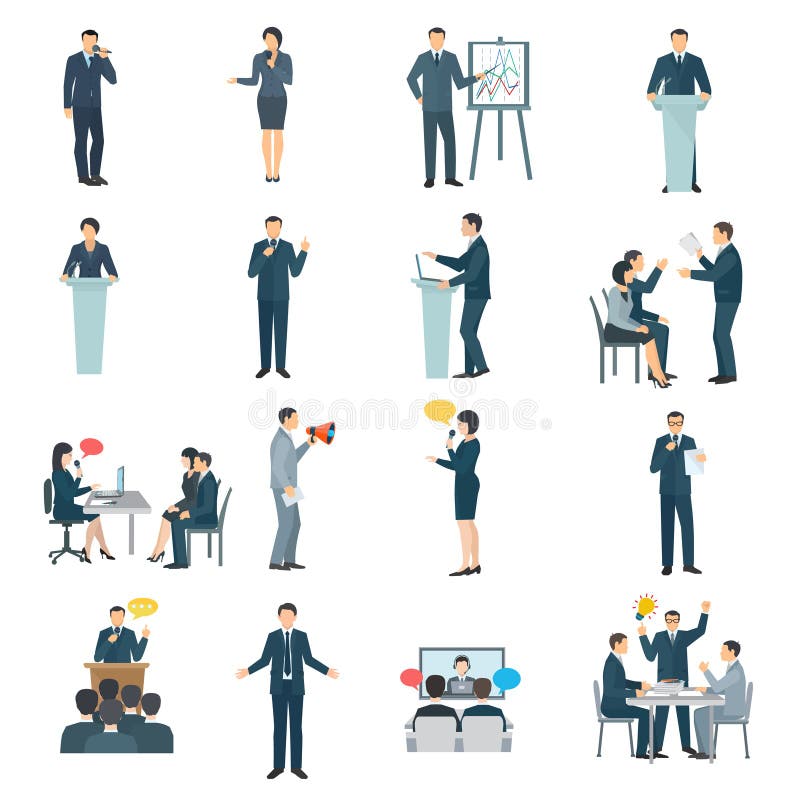 Public Speaking Flat Icons Set Stock Vector - Illustration of coaching ...