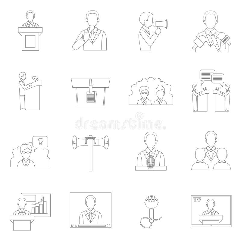 Public Speaking Icons Outline Stock Vector - Illustration of pictogram ...