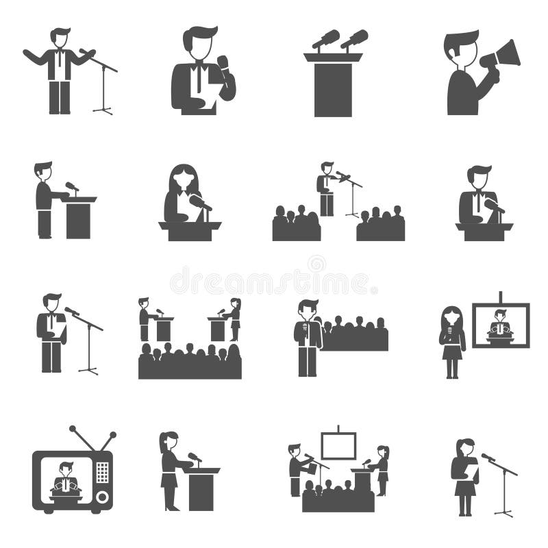 Public Speaking Icons Set stock vector. Illustration of icons - 55152288
