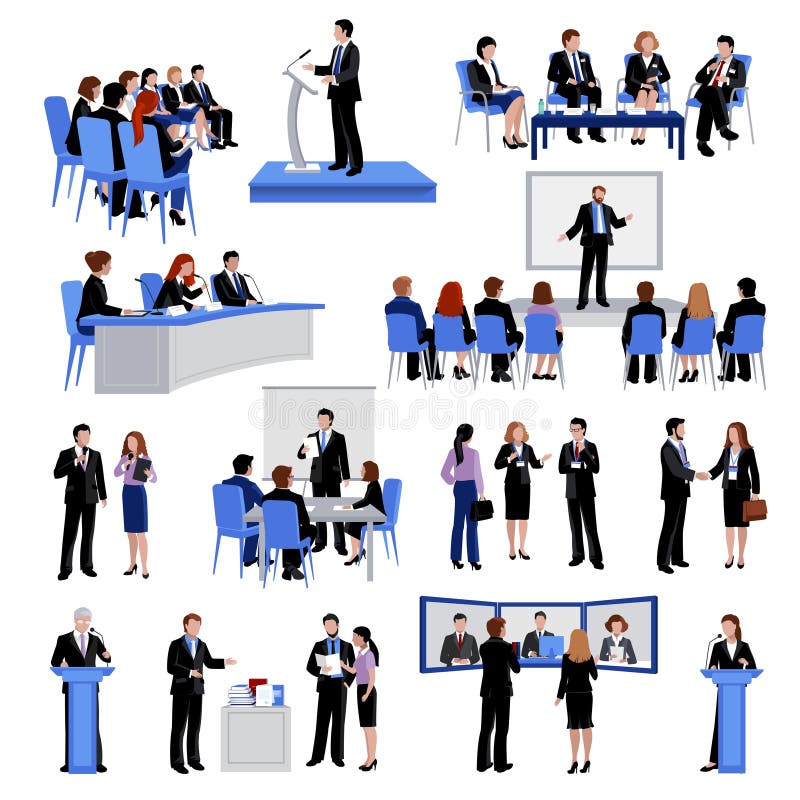 Public Speaking People Flat Icons Collection Stock Vector ...