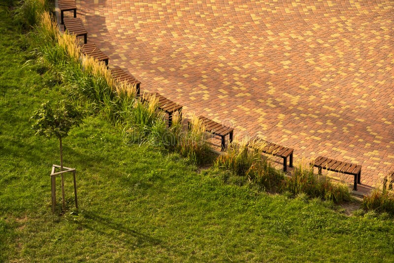 Public Square with Empty Road Floor in Downtown Stock Image - Image of ...