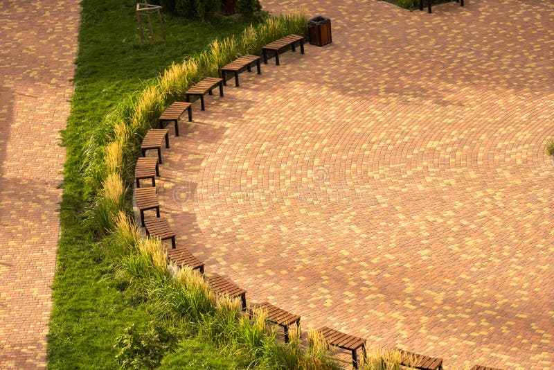 Public Square with Empty Road Floor in Downtown Stock Image - Image of ...